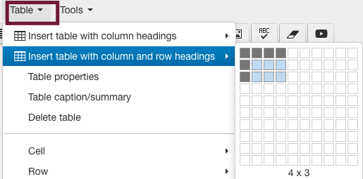 Add a table | Terminalfour (T4) User Guide | Memorial University of ...