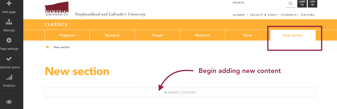 Create a new section in main menu | Terminalfour (T4) User Guide ...