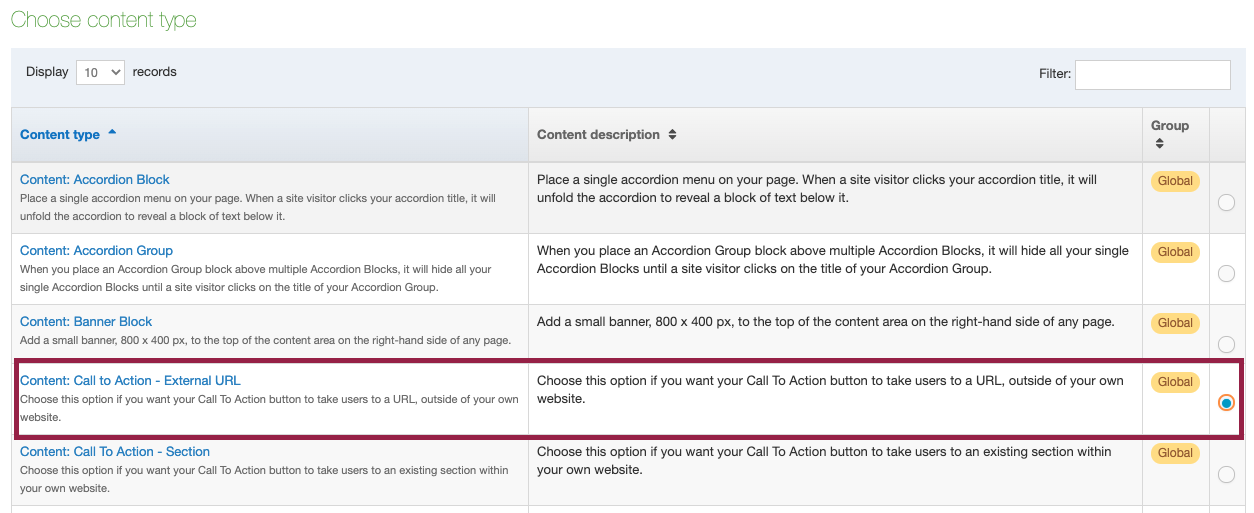 External section CTA | Terminalfour (T4) User Guide | Memorial ...