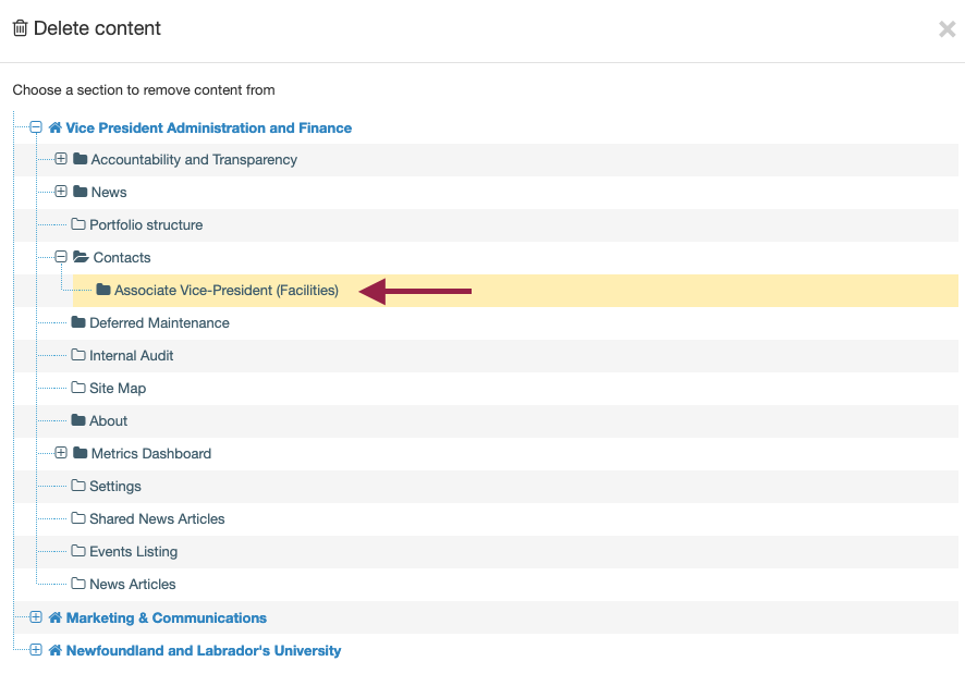 Delete content on a page | Terminalfour (T4) User Guide | Memorial ...
