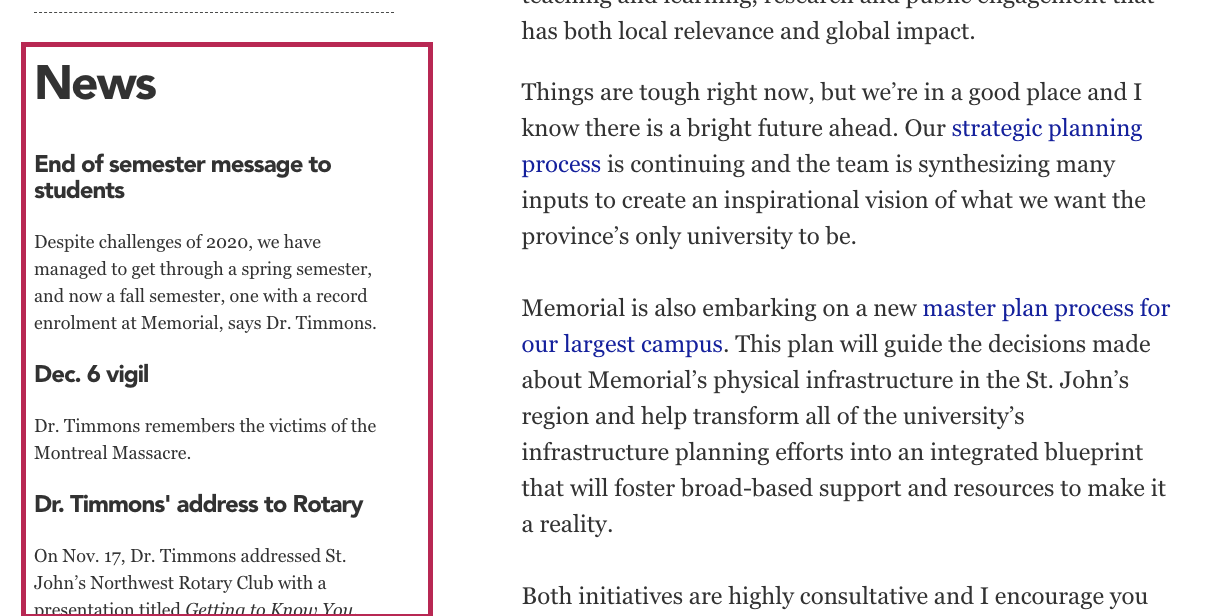 News widget | Terminalfour (T4) User Guide | Memorial University of ...