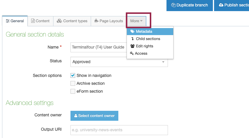 How to add metadata to your page | Terminalfour (T4) User Guide ...